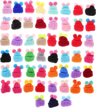 Artibetter 50 Stück Mini Strickmützen aus Weichem Garn Winzige Puppenhüte zum Basteln DIY Häkelmützen für Weihnachten Mini haushut Dekorationen Vielseitige Handw
