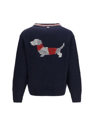 Thom Browne Mens Hector Donegal Yarn Cardigan Navy Sweater