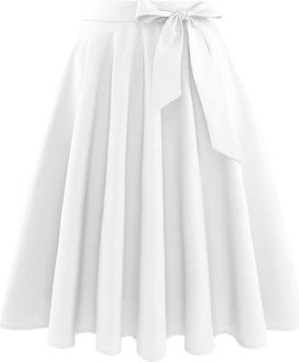 Bbonlinedress Jupe dété pour femme - Longueur genou - Vintage - Rétro - Jupe plate - Basique - Polyvalente - Décontractée - Taille haute - Jupe de loisirs, Blanc., 