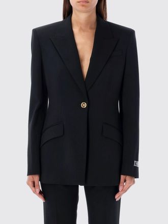 Versace Blazer droit en laine vierge avec revers en pointe et &eacute;paules oversize