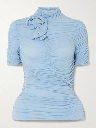 Magda Butrym Stehkragenoberteil Aus Gerafftem Stretch-mesh Mit Applikation Und Sch&ouml;&szlig;chen - Blau