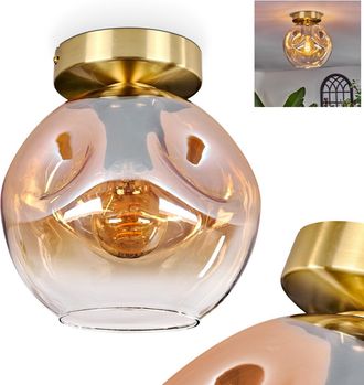 HOFSTEIN Deckenleuchte Ripoll, Deckenlampe aus Metall/Glas in Schwarz/Goldfarben/Bernsteinfarben/Klar, Leuchte im modernen Retro/Vintage-Design mit Schirm aus 