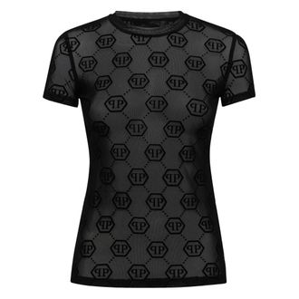 Philipp Plein T-Shirt Slim Fit Monogram - - Tops - Damen - Schwarzk - L