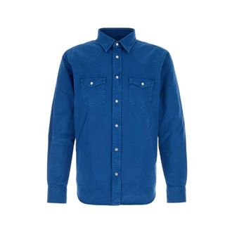 Tom Ford Homme, Chemises, Bleu, Taille: L Chemise Western en Serg&eacute; P&ecirc;che