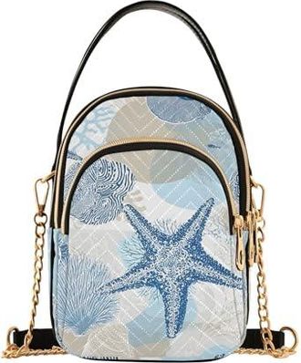 Mnsruu Sac à bandoulière pour femme - Motif coquillages - Bleu marine - Avec sangle réglable