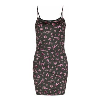 Balmain Kurzes Samtkleid mit Tr&auml;gern und Crush-Print - - Dresses - Damen - Schwarzk - XS