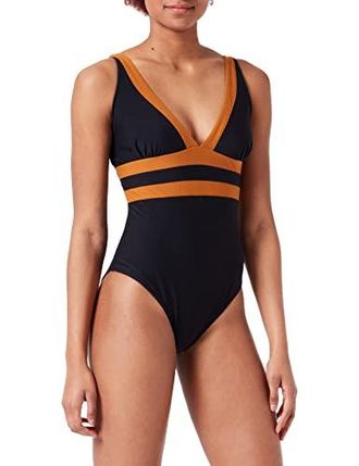 Haute Pression Femme T1018 Co1 Maillot de bain une pi ce, Noir/Caramel, 38 Grande taille EU