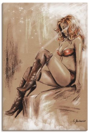 Artland Wanddeko Leinwand Bilder Wandbild 40x60 cm Liebe Erotik Nackte Frau Akt Zeichnung Modern Kunst High Heels T1AL