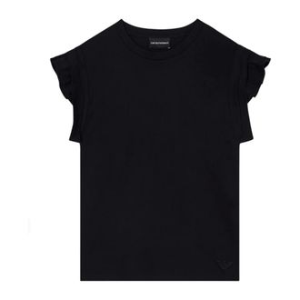 Emporio Armani Femme, Tops, Noir, Taille: 42 FR Jersey Girocollo Maniche corte Volant su giromanica