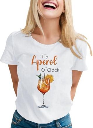 Generic T-shirt pour femme - Costume Aperol Spritz - Col rond - T-shirt d&eacute;t&eacute; amusant - Pour cocktail, f&ecirc;te, &eacute;v&eacute;nements - T-shirt l&eacute;ger - D&eacute;contract&eacute; - T-shirt