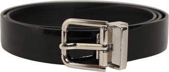 Dolce & Gabbana Classic Leather with Silver-Tone Buckle Belt - Black