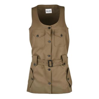 Miu Miu Kurzes Wollkleid mit Kn&ouml;pfen und Taschen - - Dresses - Damen - Beige - S