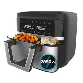 Cecotec Heißluftfritteuse ohne Öl - 9L teilbar in 2 - Air Fryer Cecofry Dual 9000. 2850W, diätetisch und digital, Touchpanel, Dual-Temperaturregelung, 6 Modi,