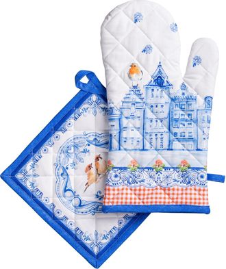 Maison d'Hermine Ofenhandschuh(19cm x 33cm) & Topflappen(20cm x 20cm) Set aus 100% Baumwolle, hitzebest&auml;ndig zum Grillen, Ostern, Kochen, Backen, Grillen, Amsterdam Ca