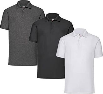Fruit Of The Loom Lot de 3 polos pour homme, 1 x blanc + 1 x noir + 1 x Dark Heather + 1 bloc-notes, M