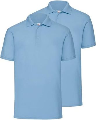 Fruit Of The Loom Lot de 2 polos 65/35 + sac de gym MyShirt gratuit - Couleur : noir, Bleu pastel + sac en tissu Myshirt gratuit, XXL