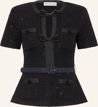 Self Portrait Self-Portrait T-Shirt Aus Bouclé Mit Pailletten schwarz