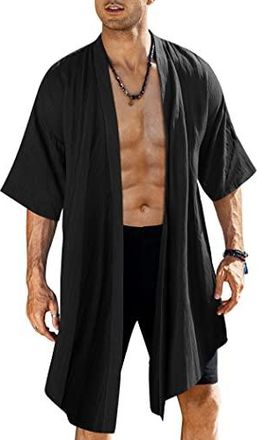 Coofandy Cardigan l&eacute;ger &agrave; pans avec col ch&acirc;le pour homme, long kimono ouvert sur le devant, drap&eacute;, cape, manteau, Medium