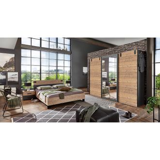 Wimex home24 Schwebetürenschrank 270cm Braun/Grau/Edeltanne Dekor/Graphit mit Spiegeltür/-en