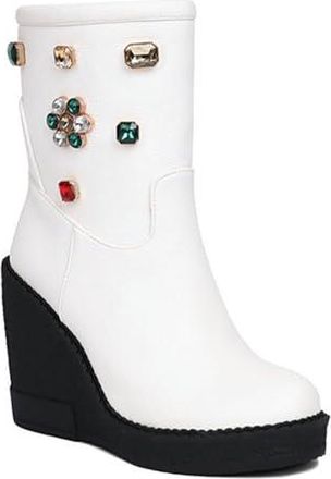 Generic Bottines dhiver &agrave; talon compens&eacute; &agrave; bout rond pour femme avec strass, blanc, 38.5 EU