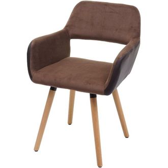 Hhg Chaise de salle &agrave; manger 428 ii, design r&eacute;tro ann&eacute;es 50, similicuir/ tissu, marron clair, pieds clairs