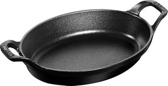 Staub Ofenform/Servierplatte/Auflaufform, oval mit 2 Griffen, 28 cm, 1,6 L, Gusseisen, Für alle Herdarten inkl. Induktion & Backofen, stapelbar, Schwarz