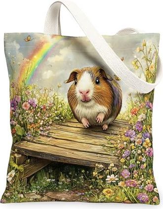 Generic Sac fourre-tout en toile de cochon dInde pour le shopping, 33 x 38 cm, sac d&eacute;picerie r&eacute;utilisable pour femme, motif floral, paysage, plage, esth&eacute;tique