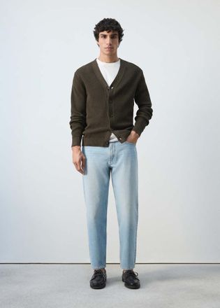 Mango Cardigan maille moyenne microstructure chocolat - Homme - XXL - MANGO MAN