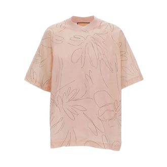 Plan C Plan C, Femme, Tops, Rose, Taille: 36 FR Haut en coton &agrave; manches courtes