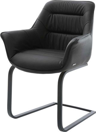 DELIFE Schwingstuhl Kaira-Flex Freischwinger flach Schwarz Echt-Leder Schwarz