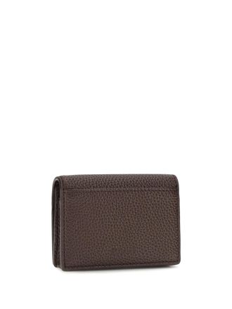 Ganni Womens Flap Card Holder Grained Leather Chicory Coffee Wallet