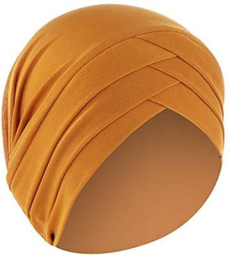 Generic Turban pour femme - Bonnet chimio musulman - Bonnet plissé - Chapeau de perte de cheveux - Bandeau islamique, jaune, taille unique