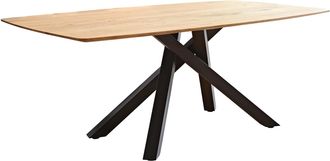 DELIFE Esszimmertisch Edge Boot Eiche Natur 200x100x2,5-3 Kreuzgestell Rechteck Schwarz Schweizer Kante Esstisch