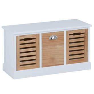 IDIMEX Banc de rangement 3 caisses - Structure en MDF gris mat et bois de paulownia - Dimensions 45 x 73 x 32 cm - Pr&ecirc;t &agrave; lemploi