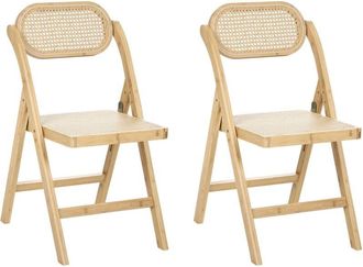 Beliani Lot de 2 Chaises de Salle &agrave; Manger Boh&egrave;me en Bois de Bambou et Rotin PE Pliantes Cuisine Marron Clair Oraison