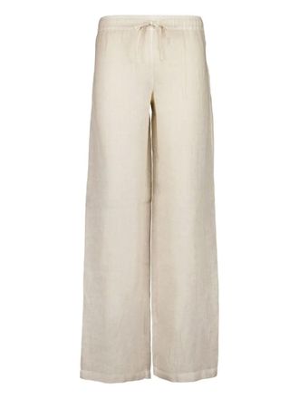 120% Lino pantalon en lin &agrave; lien de resserrage - Tons neutres