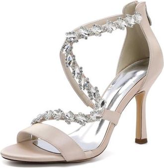 Generic Sandales &Agrave; Talons Hauts Femmes Mari&eacute;e Satin Open Toestylet Talons Et&eacute; Talon Mariage Soir&eacute;e Chaussures Femmes 9.5Cm,Champagne,42 EU