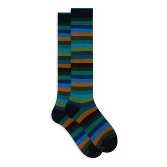 Gallo Gallo, Homme, Sous-vêtements, Multicolore, Taille: M Chaussettes longues en coton vert pour hommes à rayures régulières