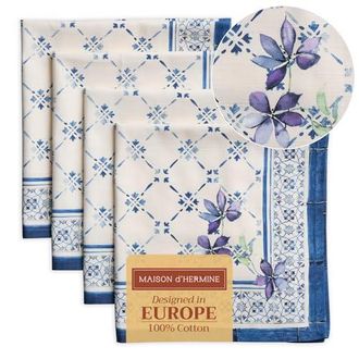 Maison d'Hermine Faience - Lot de 4 Serviettes 100% Coton Douces et Confortables - Parfaites pour Les Repas de Famille - Mariages - Cocktail - Cuisine - Accueil - Prin