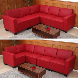 Mendler Modular Sofa-System Couch-Garnitur Lyon 5, Kunstleder - rot