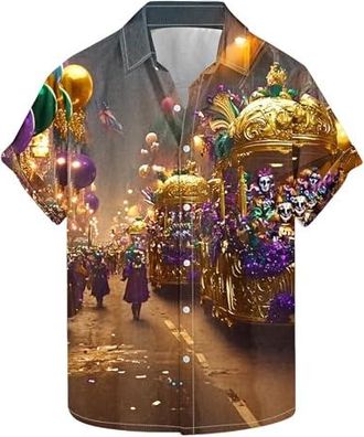 Generic Costumes de carnaval pour homme &agrave; manches courtes - Chemise de Mardi Gras boutonn&eacute;e - Grande taille - Chemise de golf ample hawa&iuml;enne - T-shirt imprim
