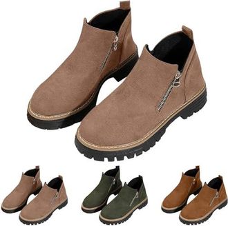 Generic Bottines plates pour femme, bottines pour femme, fermeture éclair latérale, bottines classiques, bottines tendance, bottines confortables à enfiler, b