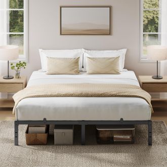 Vasagle Doppelbettgestell, Bett, 180 x 200 cm, Metallbett, Bettrahmen, Unterbettaufbewahrung, modern, G&auml;stebett, einfacher Aufbau, tintenschwarz RMB030BD01