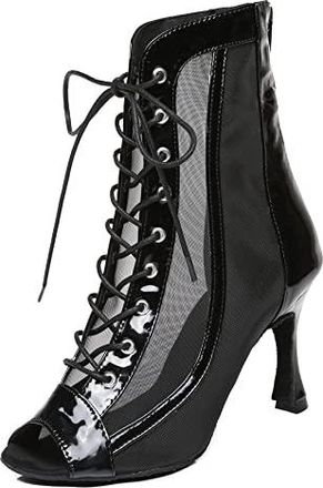Minitoo Chaussures de danse sexy pour femme - Bottines de danse ouvertes pour soirée ou bal de fin dannée, L479 Noir Talon 9 cm, 38 EU