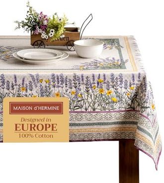Maison d'Hermine Fanny Lavender Nappe 100% Coton pour Cuisine, d&icirc;ner, Plateau de Table, d&eacute;coration de f&ecirc;te, Mariage, f&ecirc;te m&egrave;res, Printemps/&eacute;t&eacute; (Rectangle, 160cm x 220c