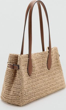 Mango Sac de ville fibre naturelle marron moyen - Femme - Taille unique - MANGO