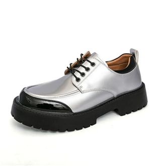 Generic Mocassins à enfiler en cuir verni pour homme - Mocassins tendance - Pour les affaires et les loisirs, Argenté., 39 1/3 EU
