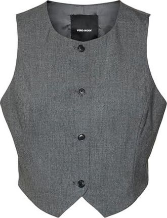 Vero Moda Vmmadja SL Short Waistcoat Gilet de Costume, Gris foncé mélangé, 44 Femmes