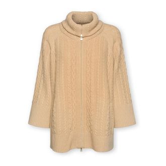Elena Miro Strickjacke aus Wolle mit Zopfmuster und hohem Kragen - - Knitwear - Damen - Beige - 2XL