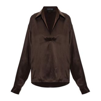 Tom Ford Seiden-Oberteil mit langen &Auml;rmeln - - Blouses & Shirts - Damen - Braun - XS